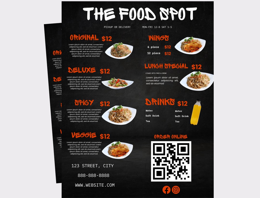 Vertical Restaurant Menu Template for Food Truck, Chef, Catering ...