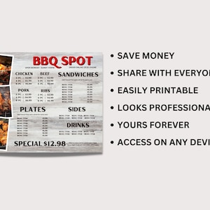 Rustic BBQ Restaurant Menu Canva Template | Editable & Printable | Food ...