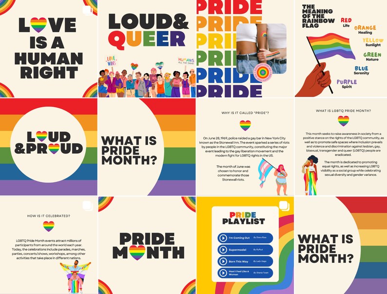 Pride Month Instagram Kit Social Media Canva Template LGBT Rainbow Posts June Pride Month ...
