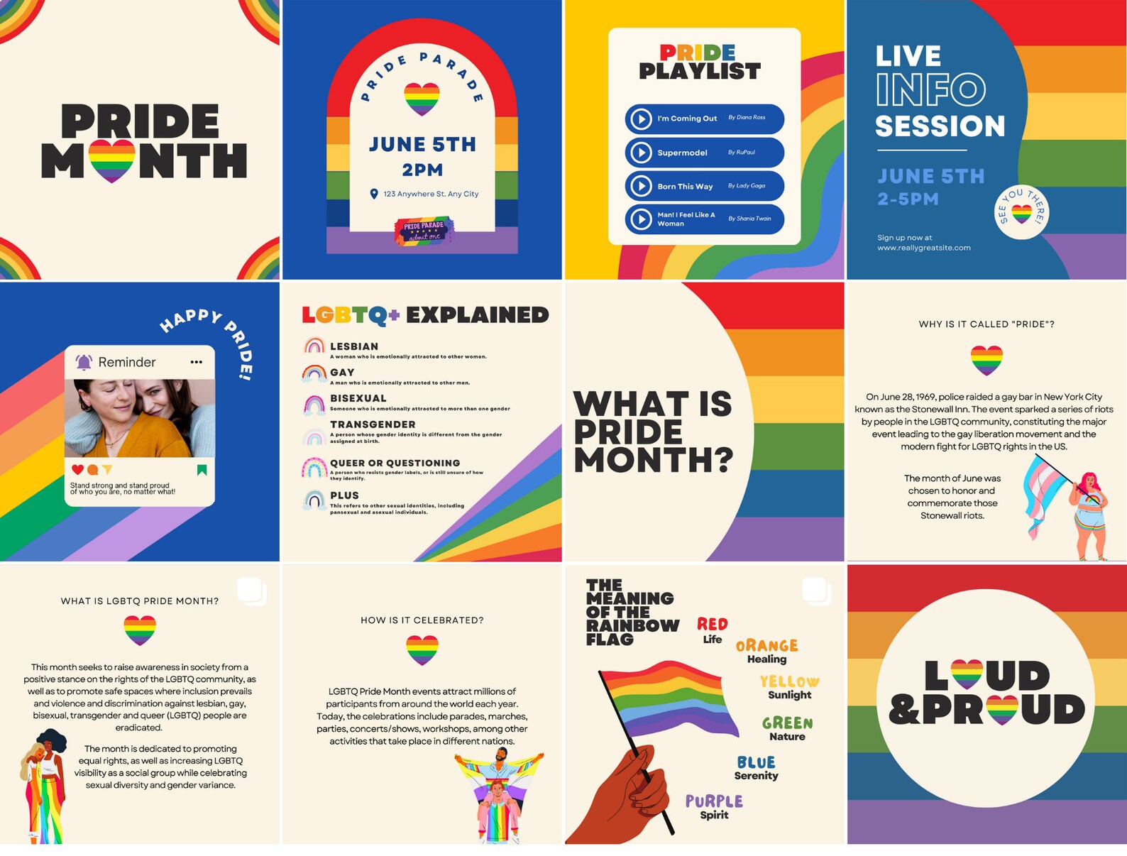 Pride Month Instagram Kit Social Media Canva Template LGBT Rainbow ...