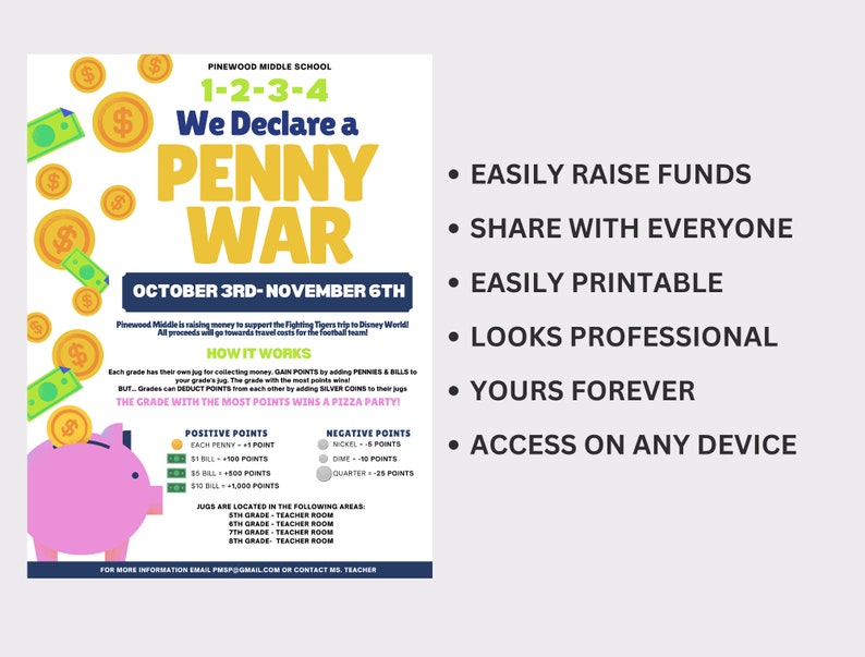 Penny War Fundraiser Flyer for School Coin Drive | Canva Template ...