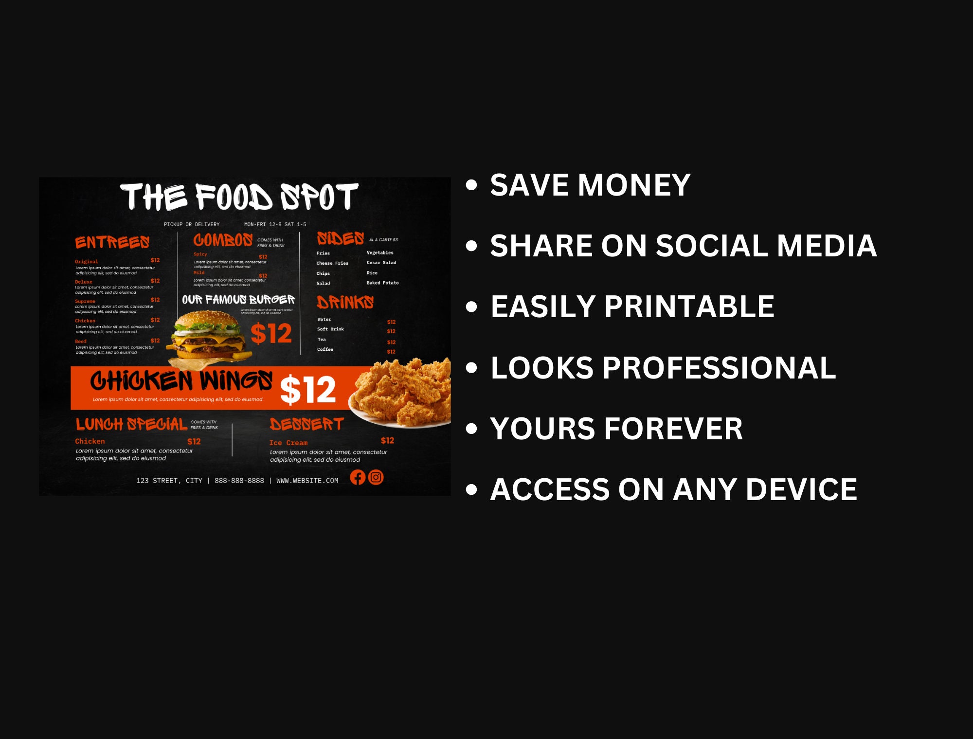 Black & Orange Restaurant Menu Template for Food Truck, Chef, Catering ...