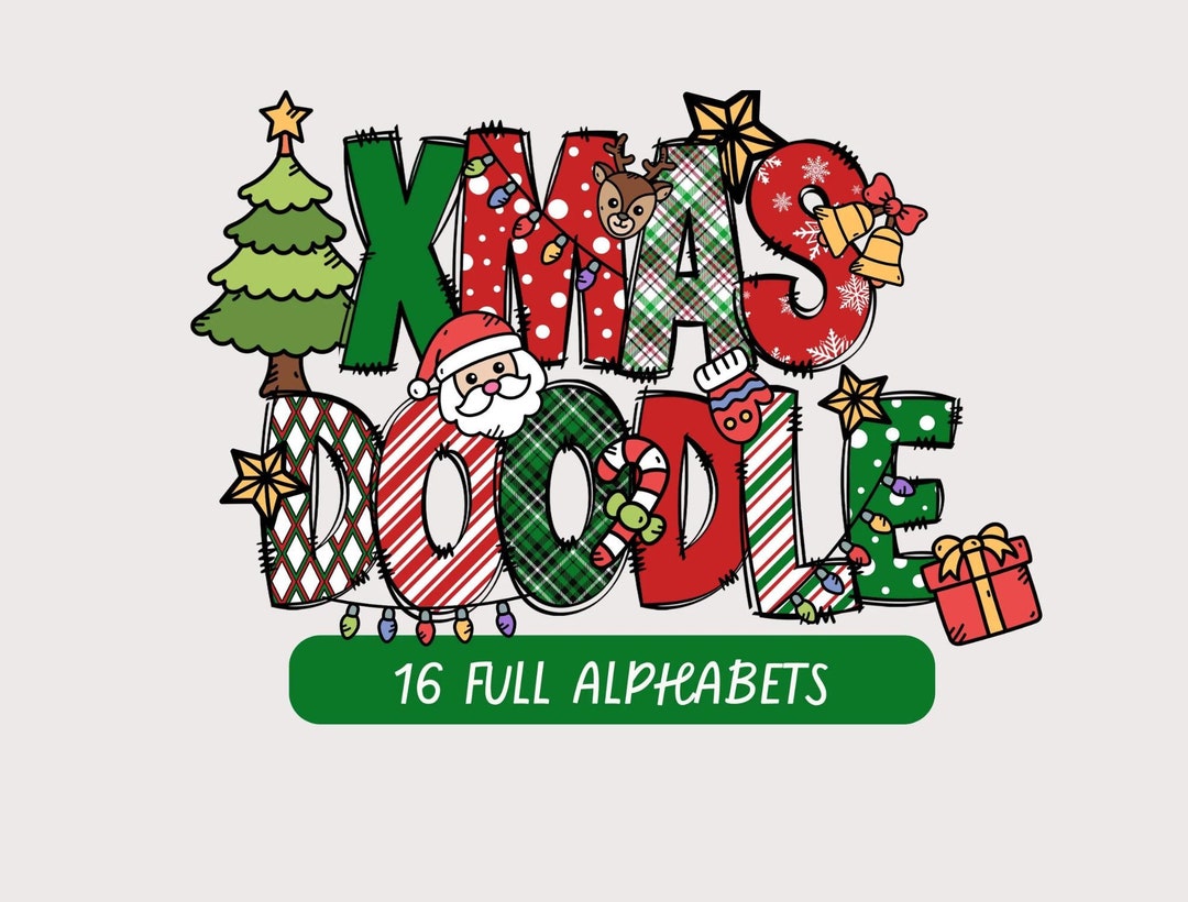 Christmas Doodle Alphabet Bundle | 16 Green & Red Letter Sets + 10 ...