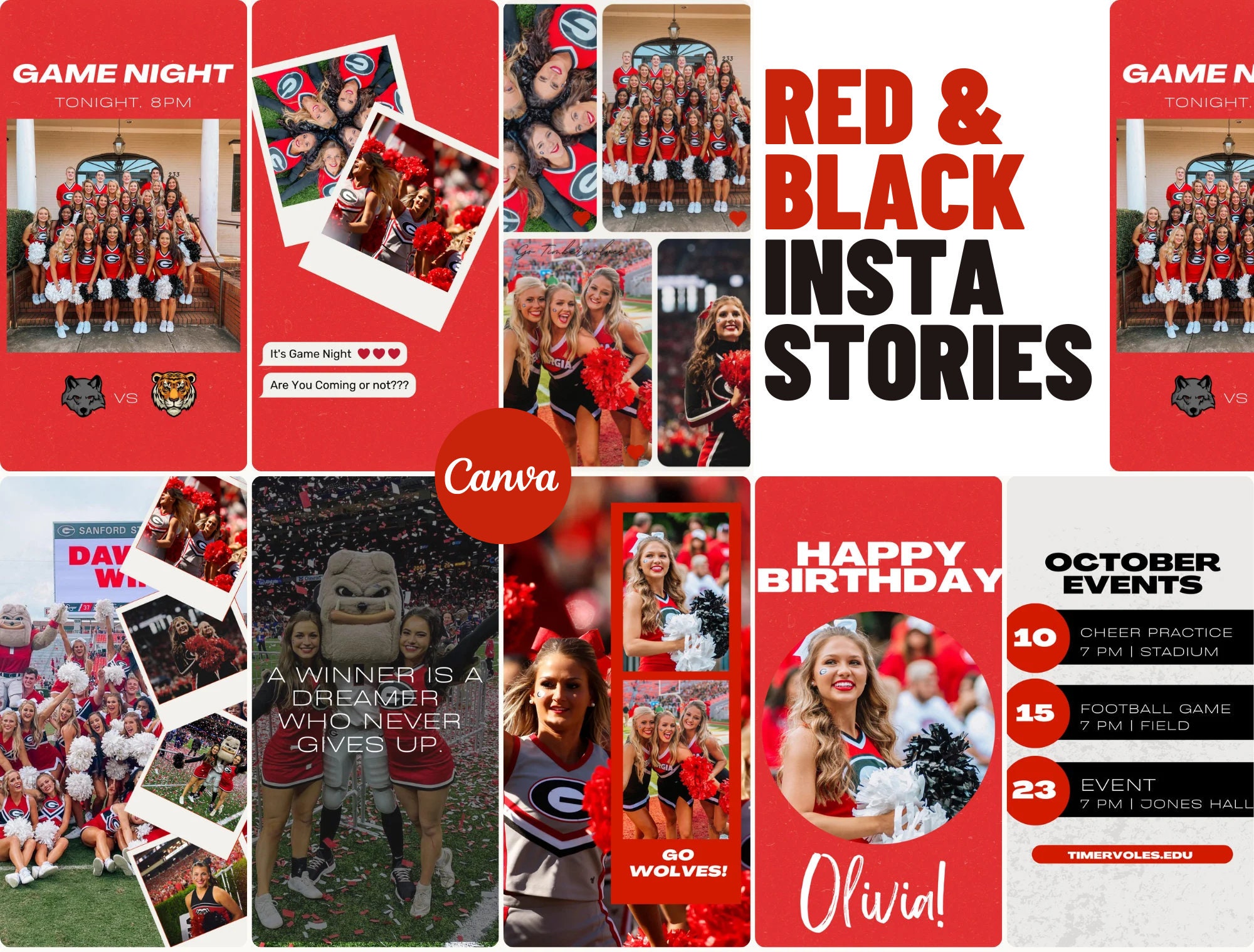 Red, Black & White Sports Team Instagram Stories Kit Social Media Posts ...