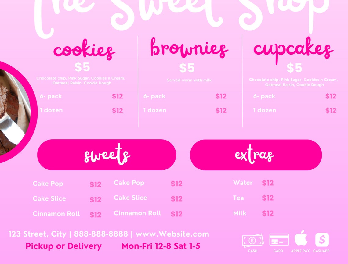 Pink Bakery Menu Canva Template | Editable & Printable | Restaurant ...
