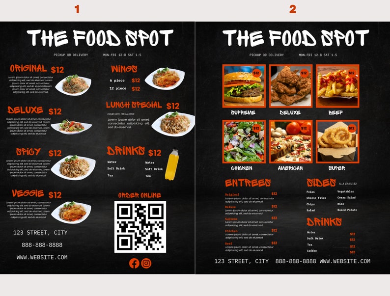 Restaurant Menu Canva Template | 4 Vertical Menus | Editable ...