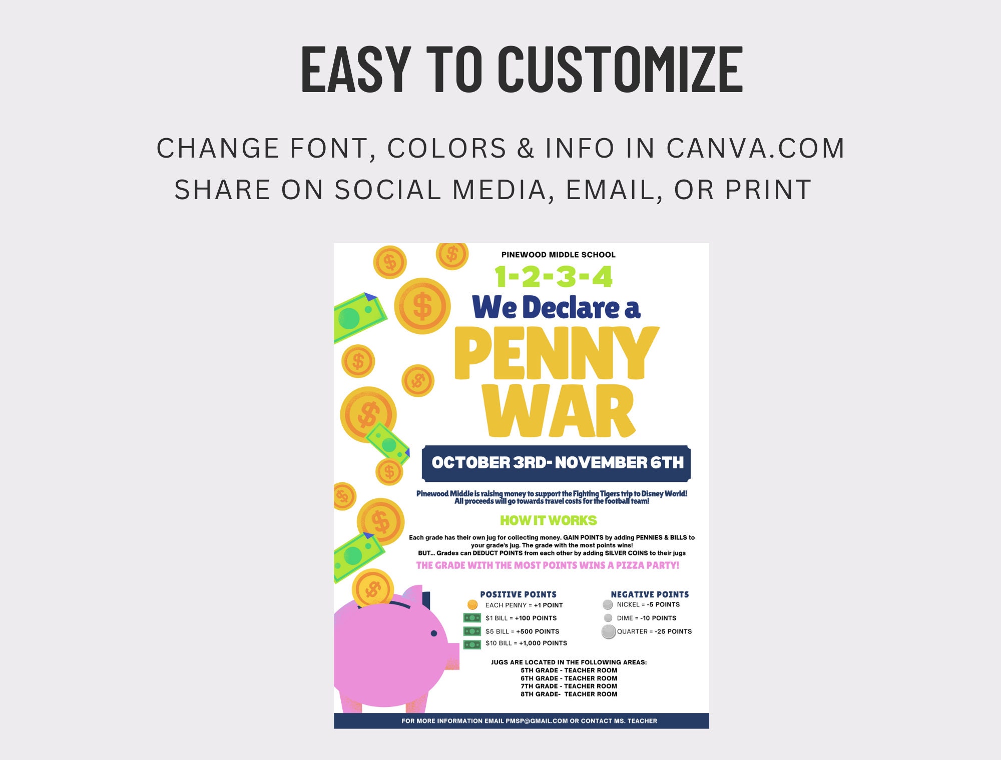 Penny War Fundraiser Flyer for School Coin Drive | Canva Template ...