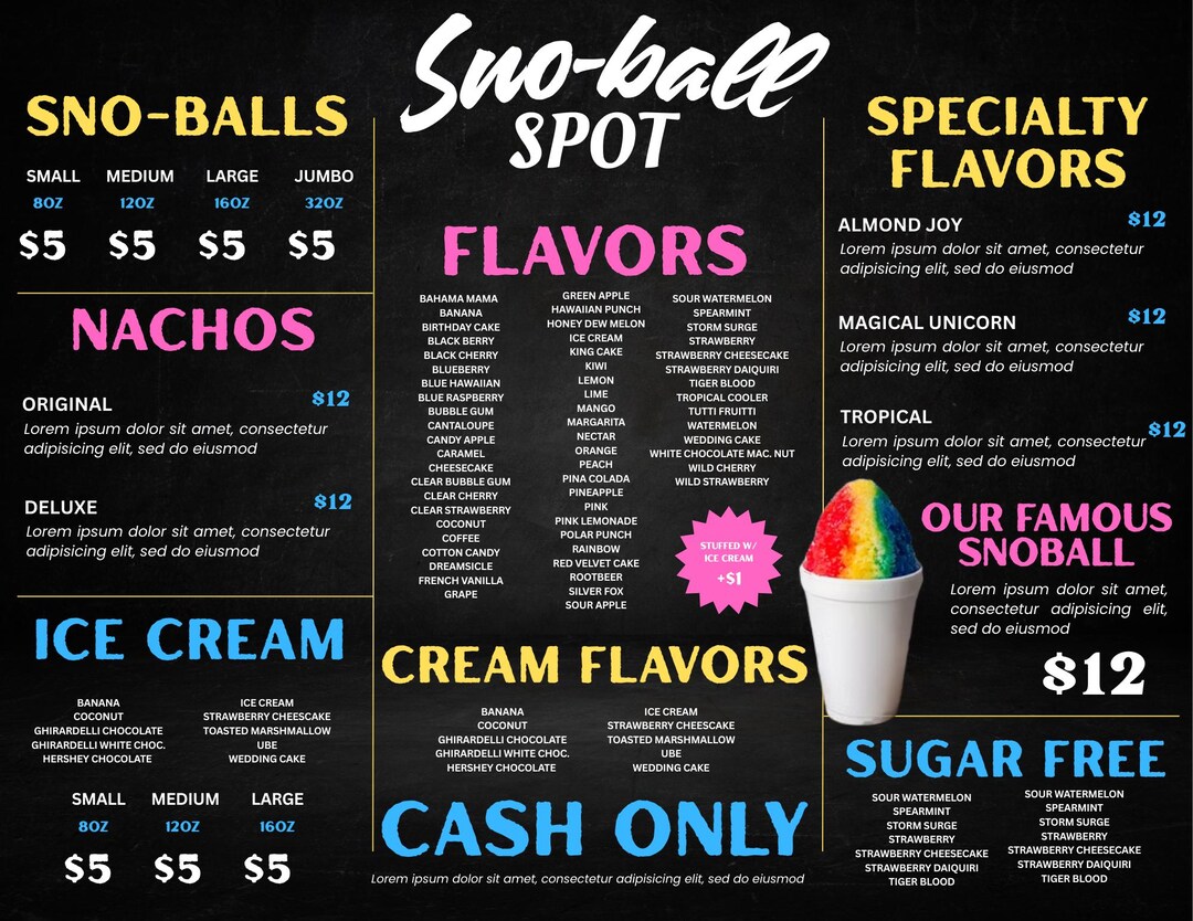 Sno-ball or Shaved Ice Menu Template for Small Business | Canva ...