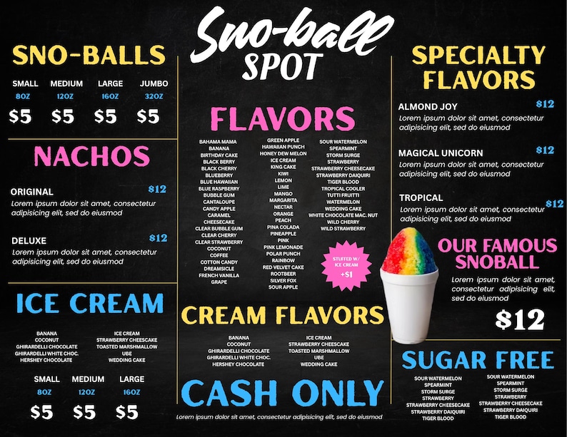 Snow Ball Menu Canva Template | Editable & Printable | Snow Cone ...