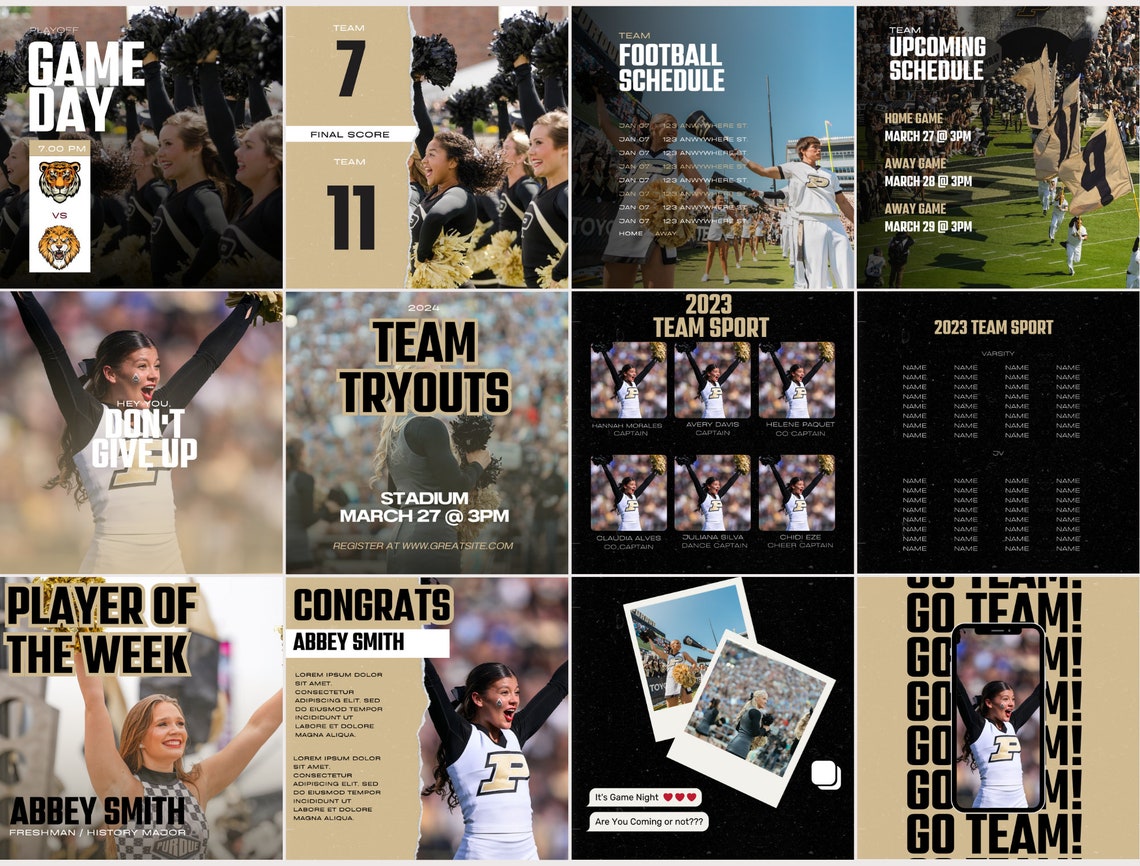 Black & Gold Athletic Sports Instagram Posts Canva Instagram Template ...