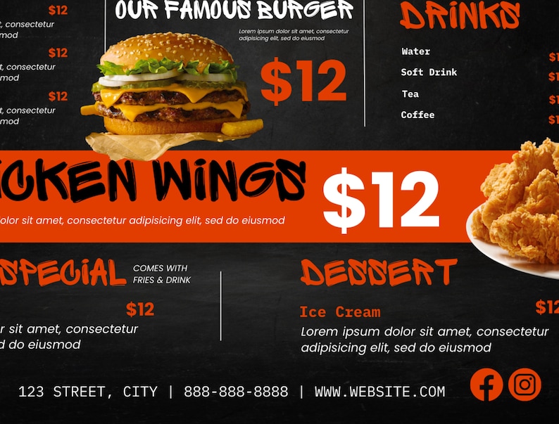 Black & Orange Restaurant Menu Template for Food Truck, Chef, Catering ...