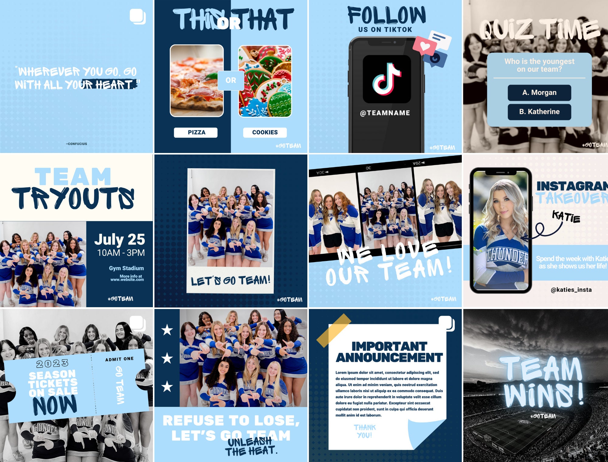Blue Sports Team Instagram Kit | Social Media Posts Canva Template ...