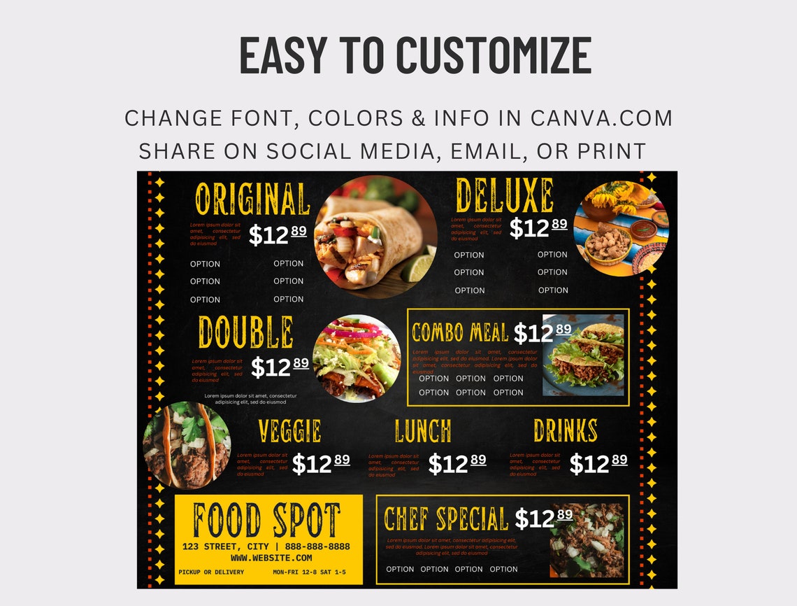 Canva Menu Template Restaurant Menu for Social Media Editable Printable ...