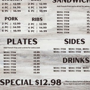 Rustic BBQ Restaurant Menu Canva Template | Editable & Printable | Food ...