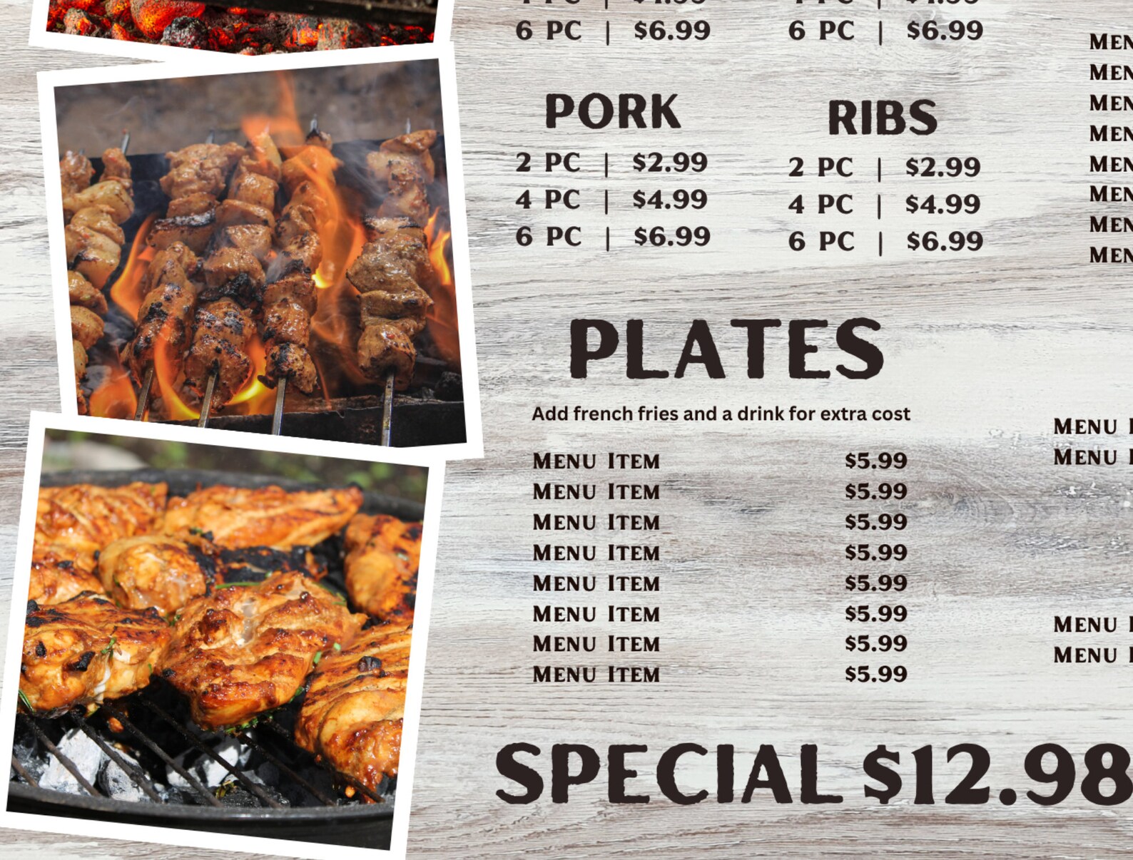 Rustic BBQ Restaurant Menu Canva Template | Editable & Printable | Food ...