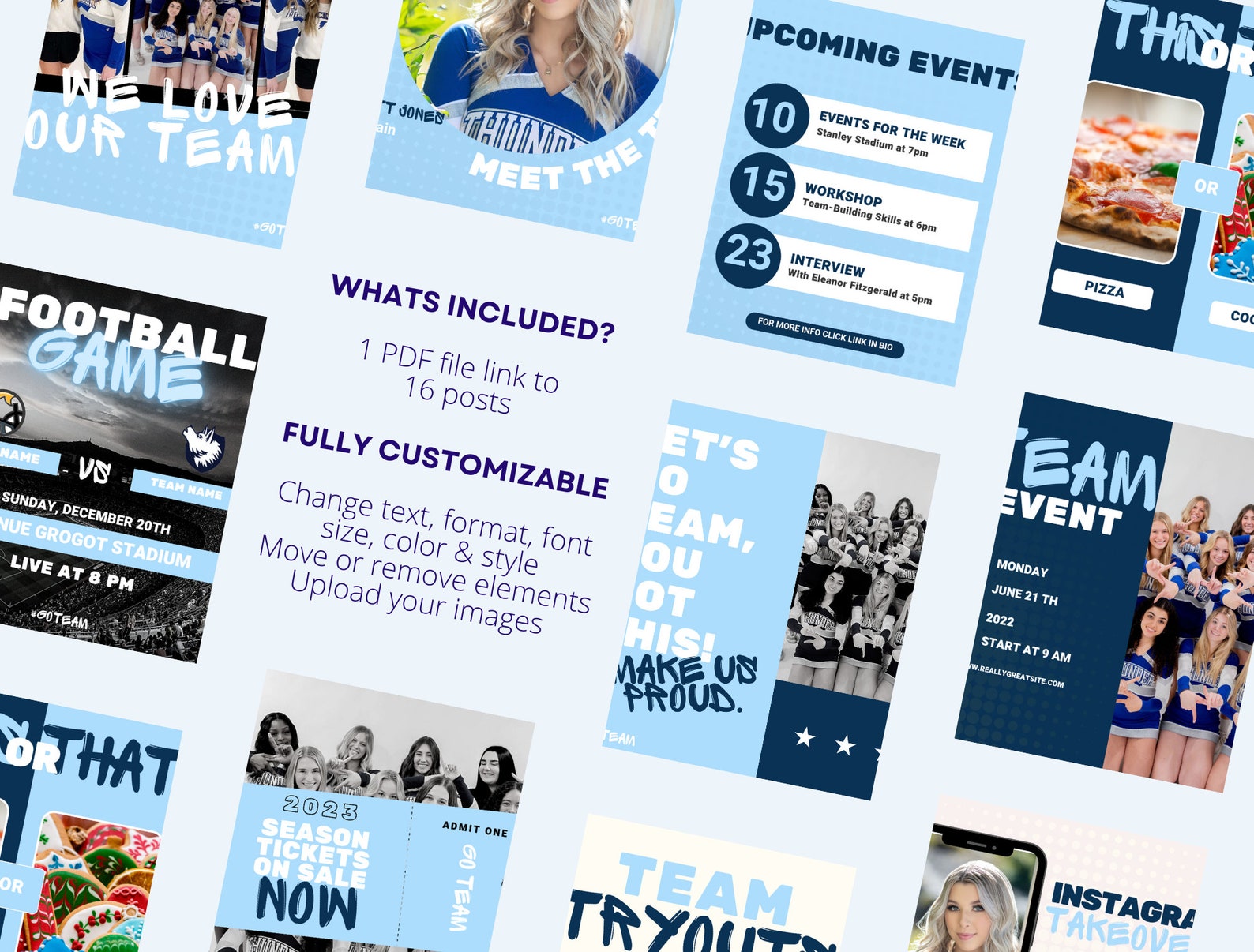Blue Sports Team Instagram Kit Social Media Posts Canva - Etsy