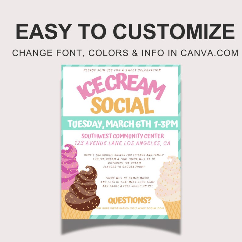 Ice Cream Social Flyer for School Fundraiser, Church, or Event | Canva ...