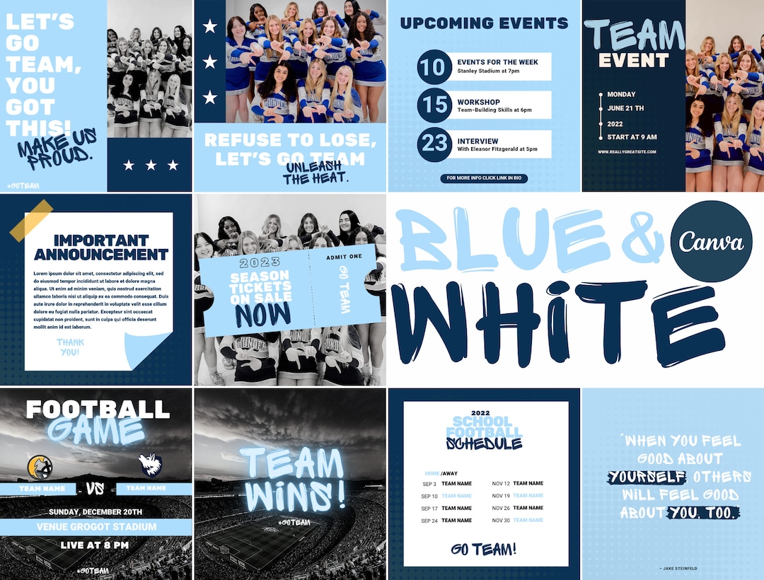 Blue Sports Team Instagram Kit Social Media Posts Canva Template High ...