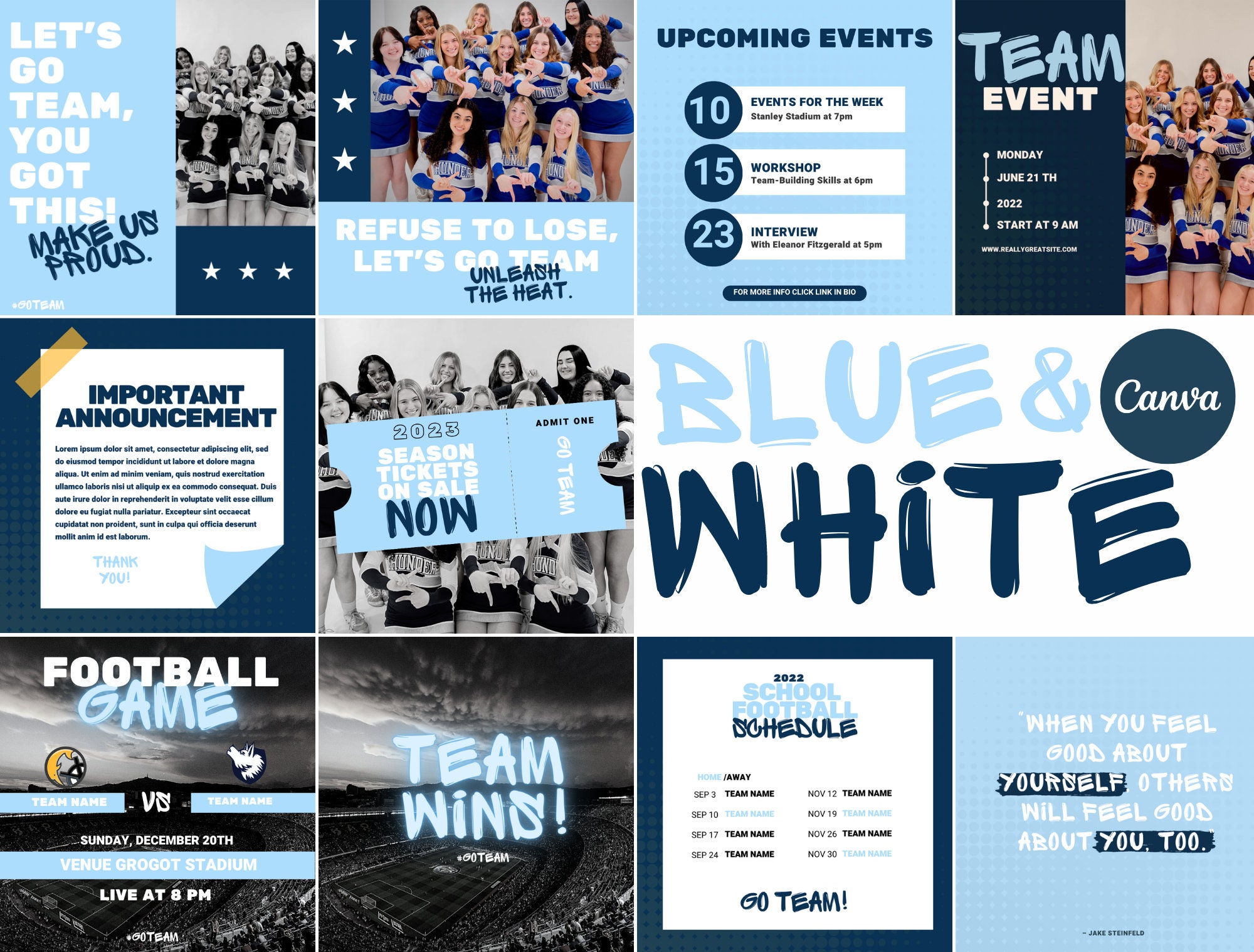 Blue Sports Team Instagram Kit Social Media Posts Canva - Etsy