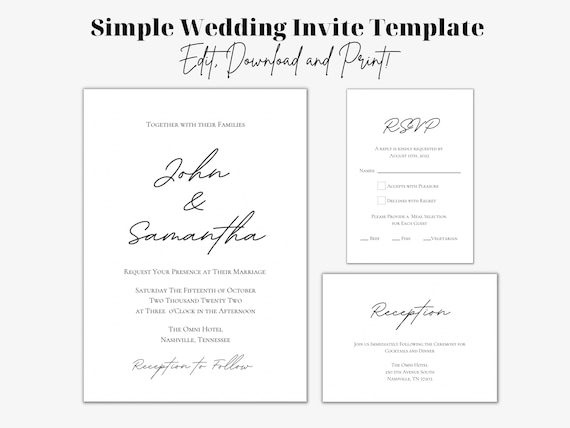Simple Wedding Invitation Template Wedding Invitation | Etsy