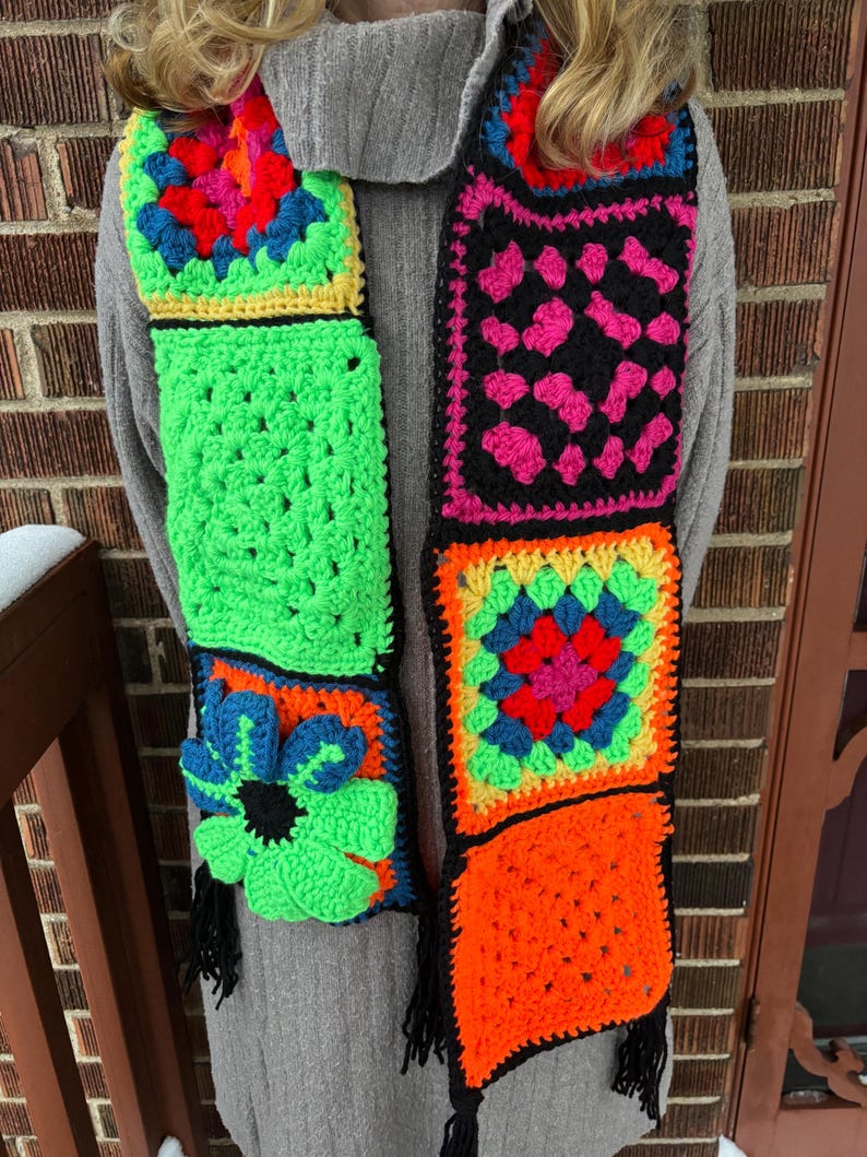 One of a Kind Retro Granny Square Scarves. Warm, Cozy and Bright. - Etsy