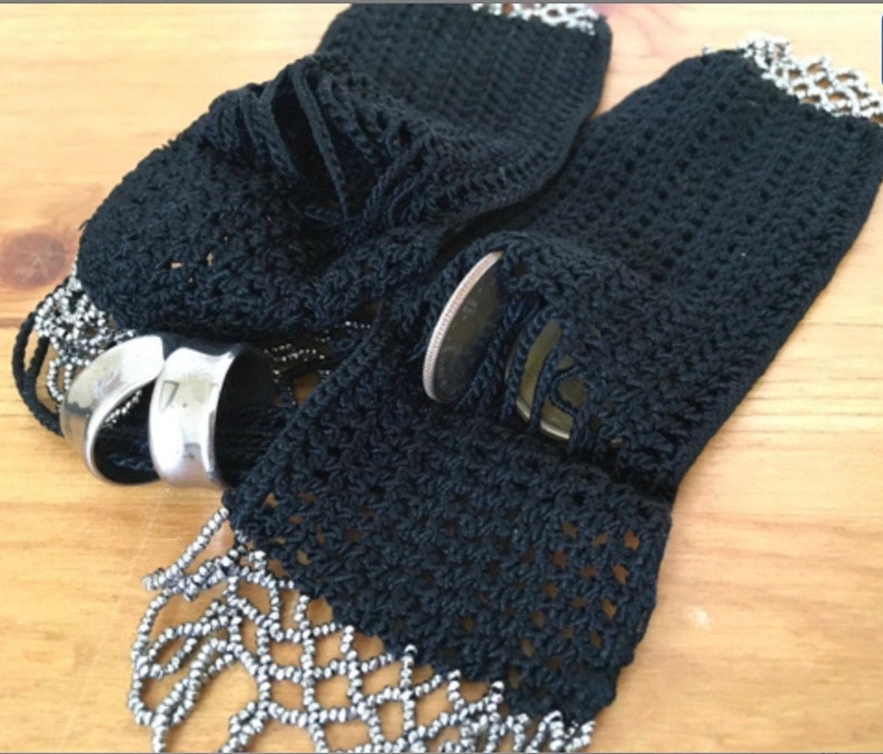 Antique Victorian Miser Purse String Purse Knit Beaded Bag Penny ...