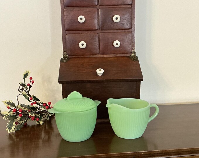 Fire King Jane Ray Jadeite Creamer and Sugar Bowl With Lid - Etsy