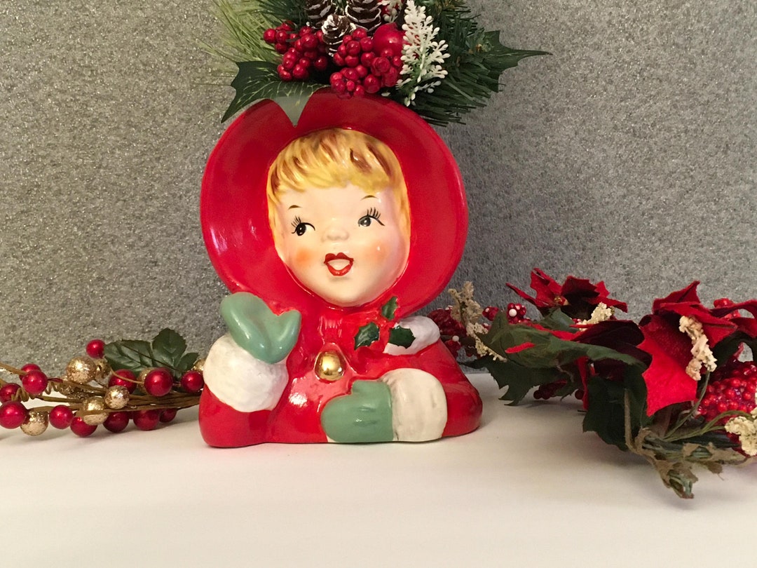 Vintage Christmas Head Vase Relpo 1956 Christmas Girl Planter Gift for ...