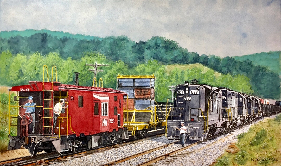 Railroad Art - Train Art - Norfolk & Western - Locomotive - Caboose ...