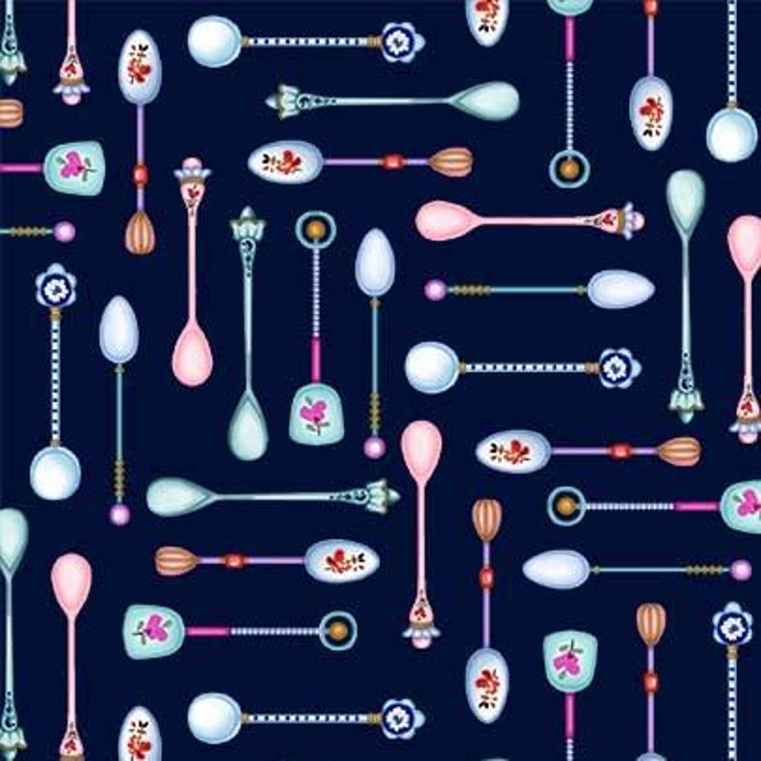 Pretty Little Spoons Navy - Tea O'clock by Michael Miller - Etsy