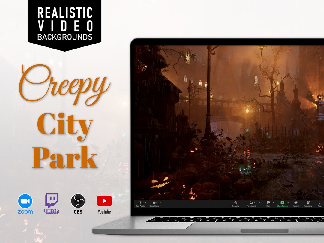 Creepy City Park Halloween Animated Virtual Background Instant Digital ...
