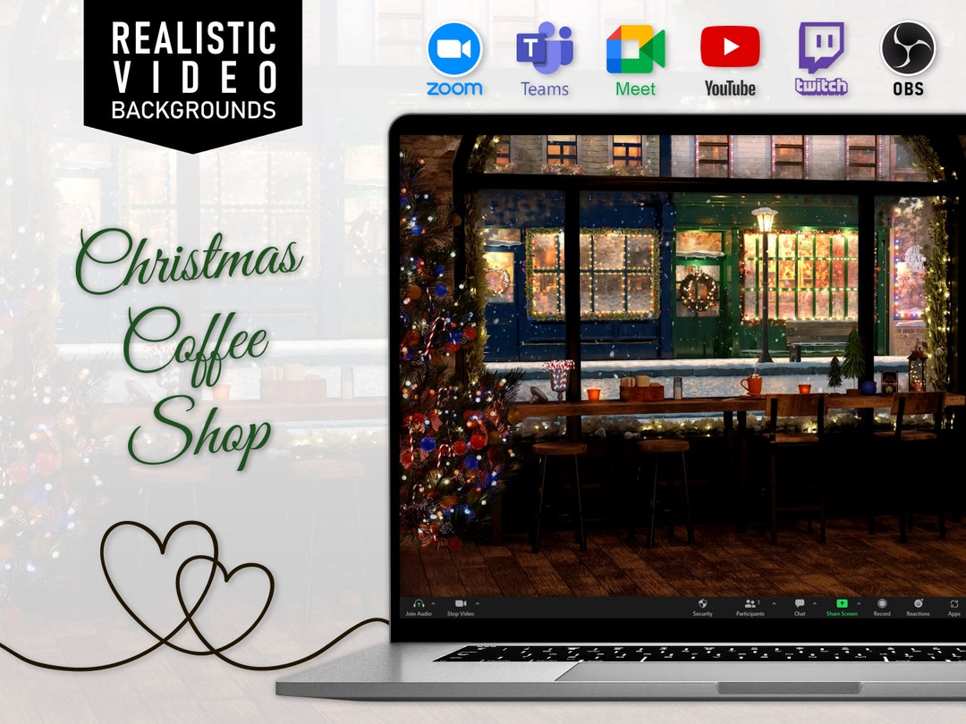 Christmas Coffee Shop Animated Virtual Background Instant Digital Download Video Loop Zoom ...