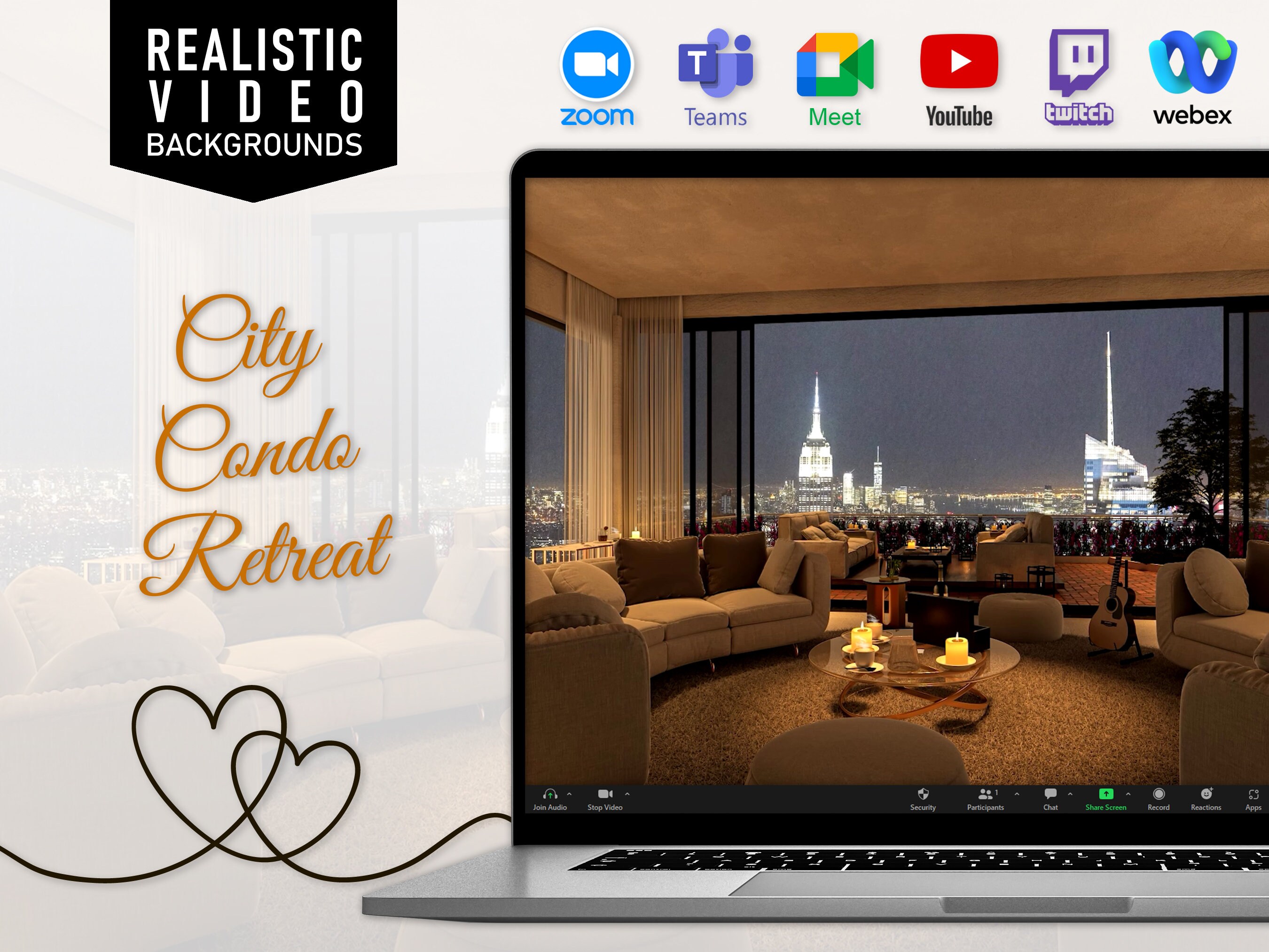 City Condo Retreat Animated Virtual Background Instant Digital Download ...