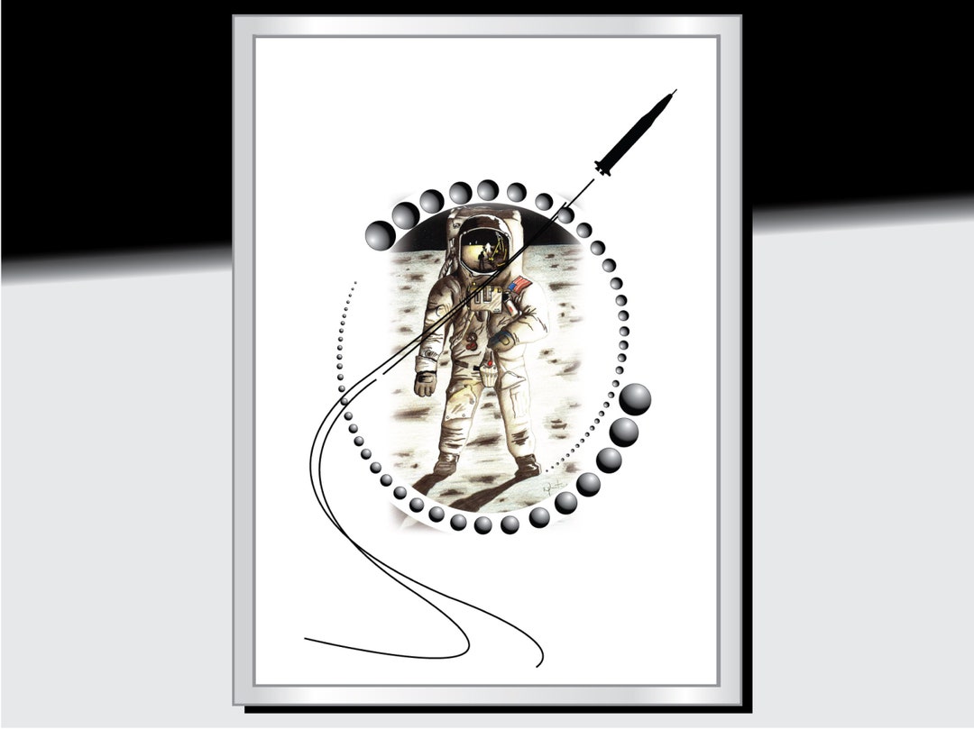 Moon Landing Art Print | Neil Armstrong, Apollo Rocket (A3) - Etsy