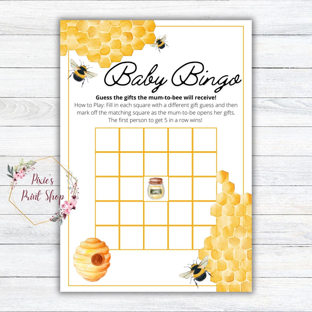 Mum-to-bee! Bumble Bee Baby Bingo Baby Shower Game - Mustard Yellow ...