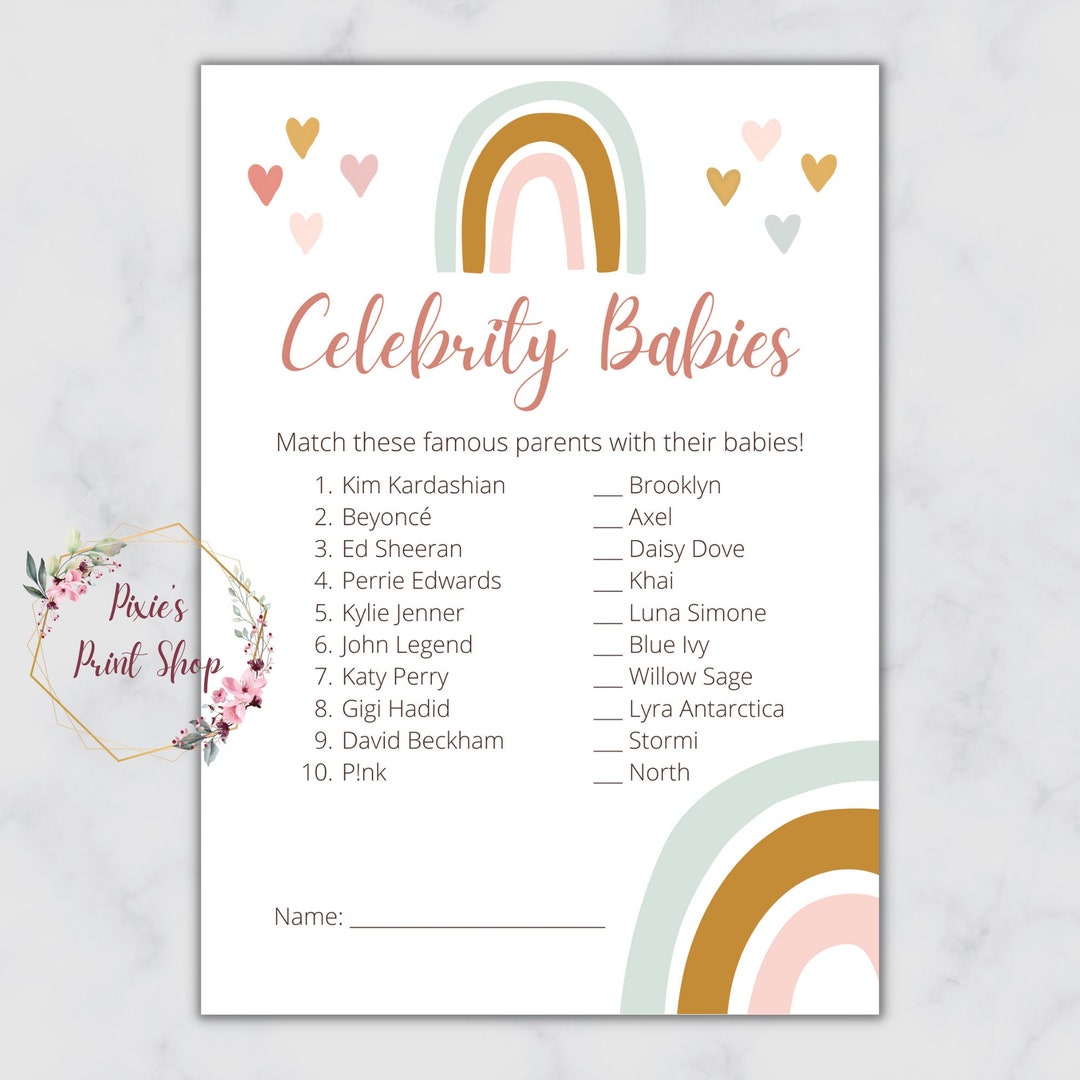 Celebrity Babies Rainbow Pastel Boho Baby Shower Game - Pink Rust Mint ...