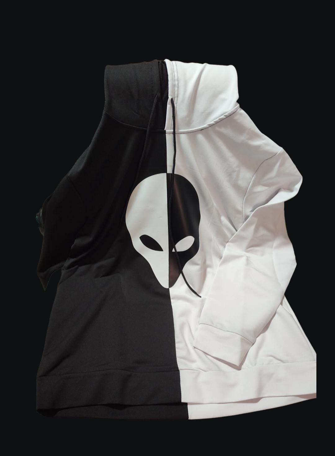Split Alien Head Pocketless Hoodie Black & White Alien Head Outer Space ...