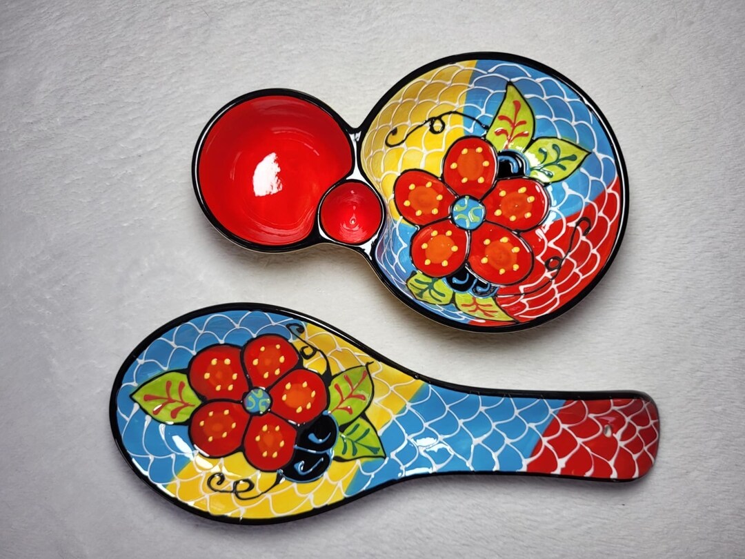 Spanish Spoon Rest and Matching Olive Bowl. Traditional Spanish Pottery ...