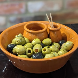 Spanish Terracotta Serving Olive Bowl With Space for Sticks and Stones ...