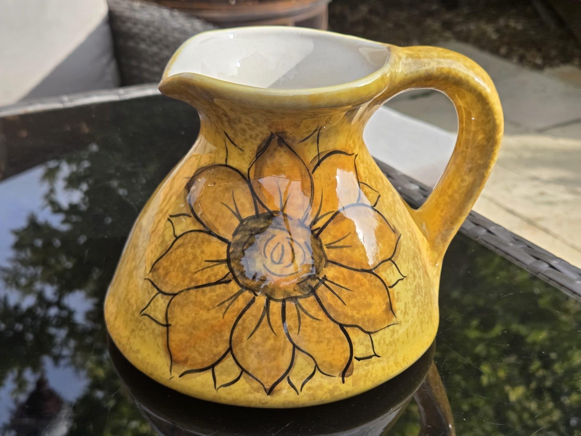 Spanish Ceramic Sunflower Jug, 14cm Hand-painted Yellow Pottery Pitcher ...
