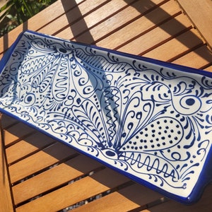Spanish Pottery Platter Rectangular Handpainted Blue and White Serving ...