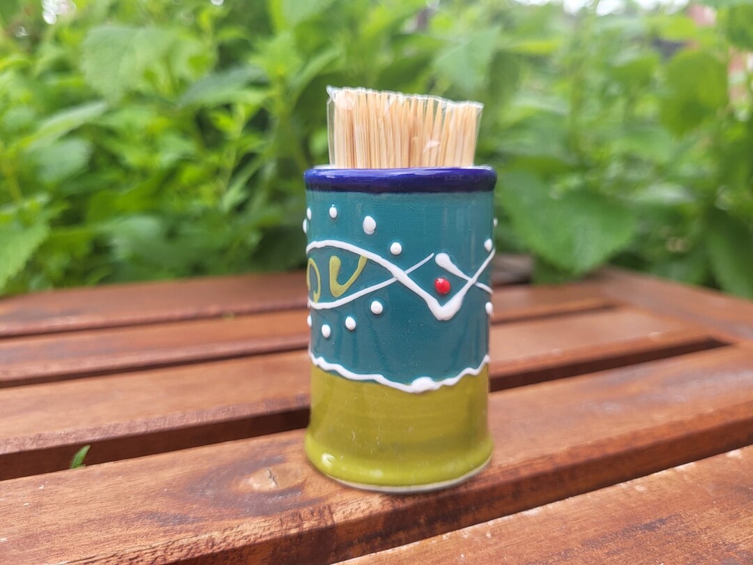 Spanish Pottery Toothpick Holder - Handpainted Ceramic Kitchen Present ...