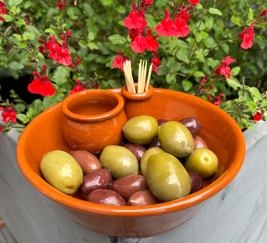 Spanish Terracotta Serving Olive Bowl With Space for Sticks and Stones ...
