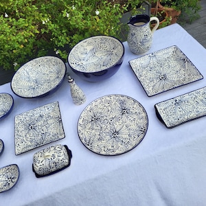 Spanish Pottery Platter Rectangular Handpainted Blue and White Serving ...