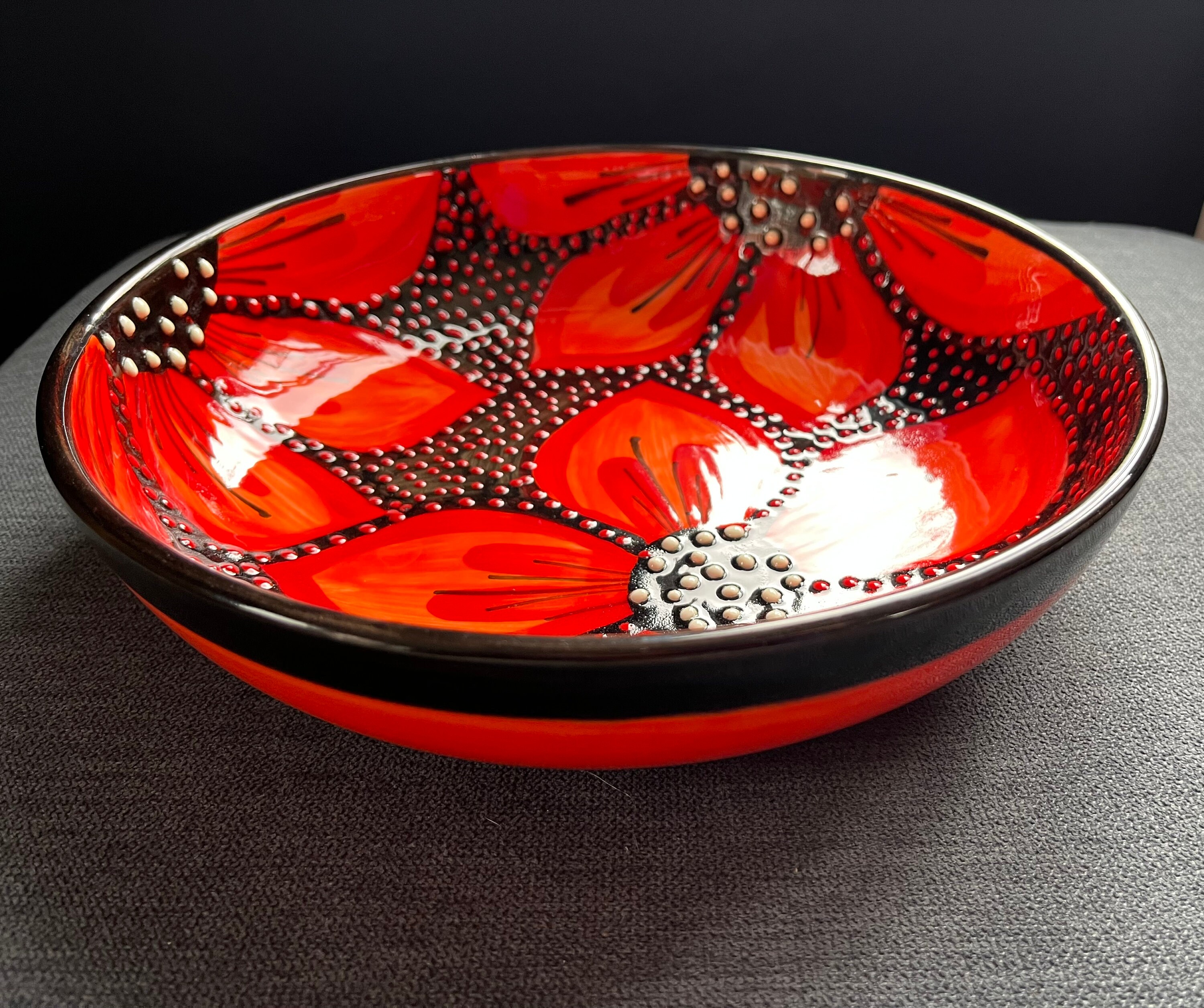 Hand-painted Spanish Large Serving Bowl With Textured Floral-theme ...