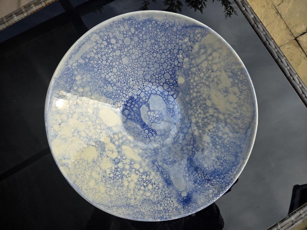 Handmade Spanish Pottery Bowl: Large Blue & White Serving Dish - Etsy
