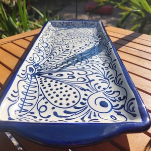 Spanish Pottery Platter Rectangular Handpainted Blue and White Serving ...