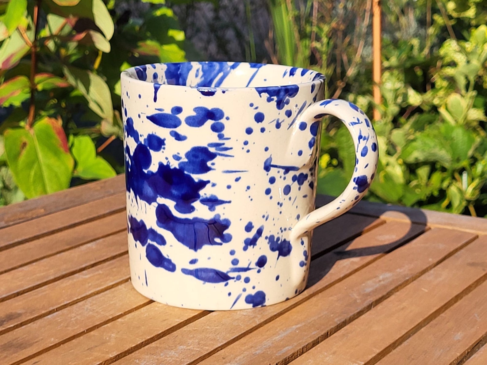 Spanish Pottery Mug. Blue and White Handpainted Splatter Pattern ...