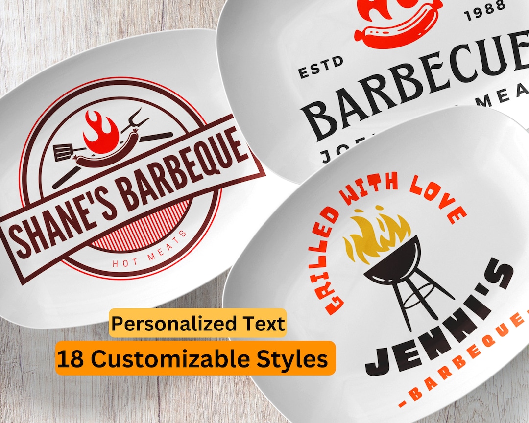 Custom BBQ Platter, Personalized Text and Name, Microwave & Dishwasher ...