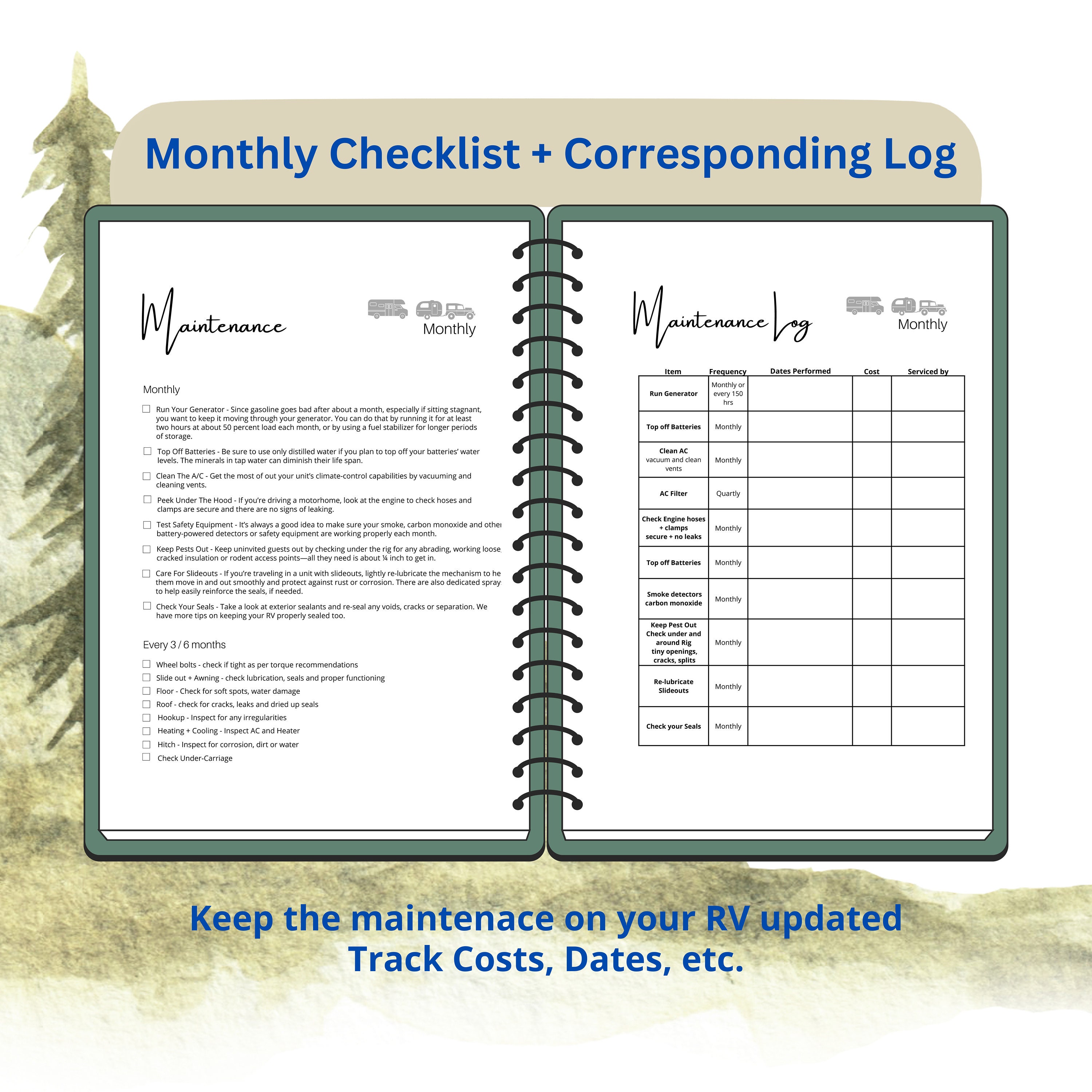 Printable RV Maintenance Checklist, RV Maintenance Log, RV Safety ...